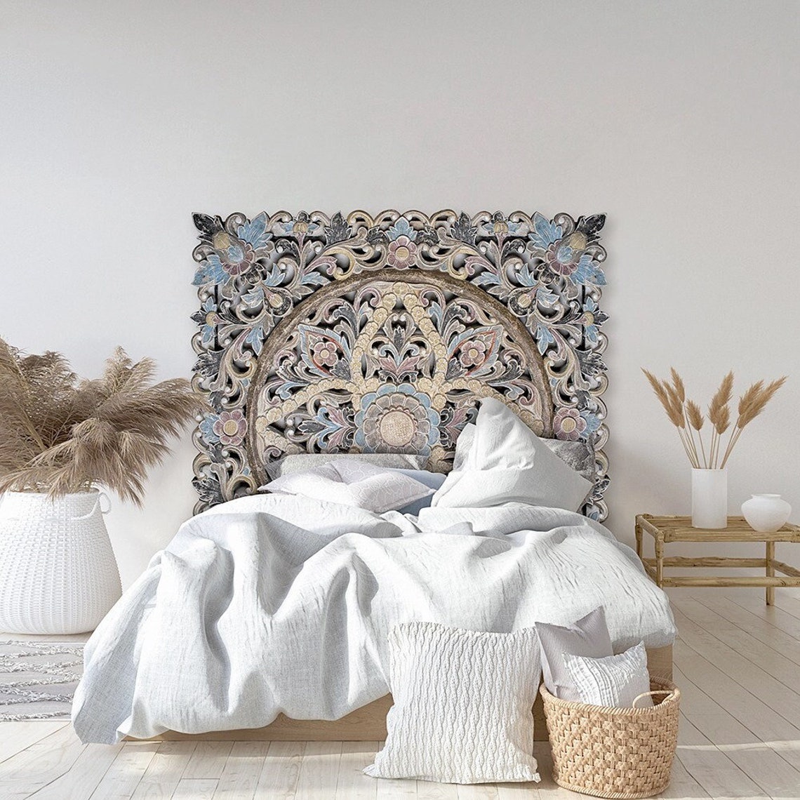 King Size Carved Mandala Bed Headboard Ceningan Tropical - Etsy