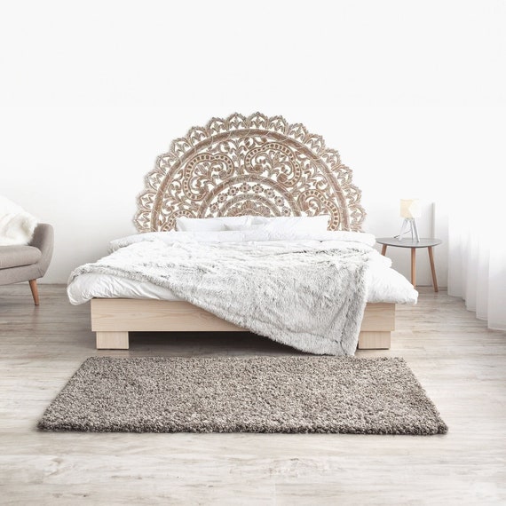 Hand Carved King Size Half moon Mandala Bed Headboard raflessia in Antic Wash 72 Inches Etsy