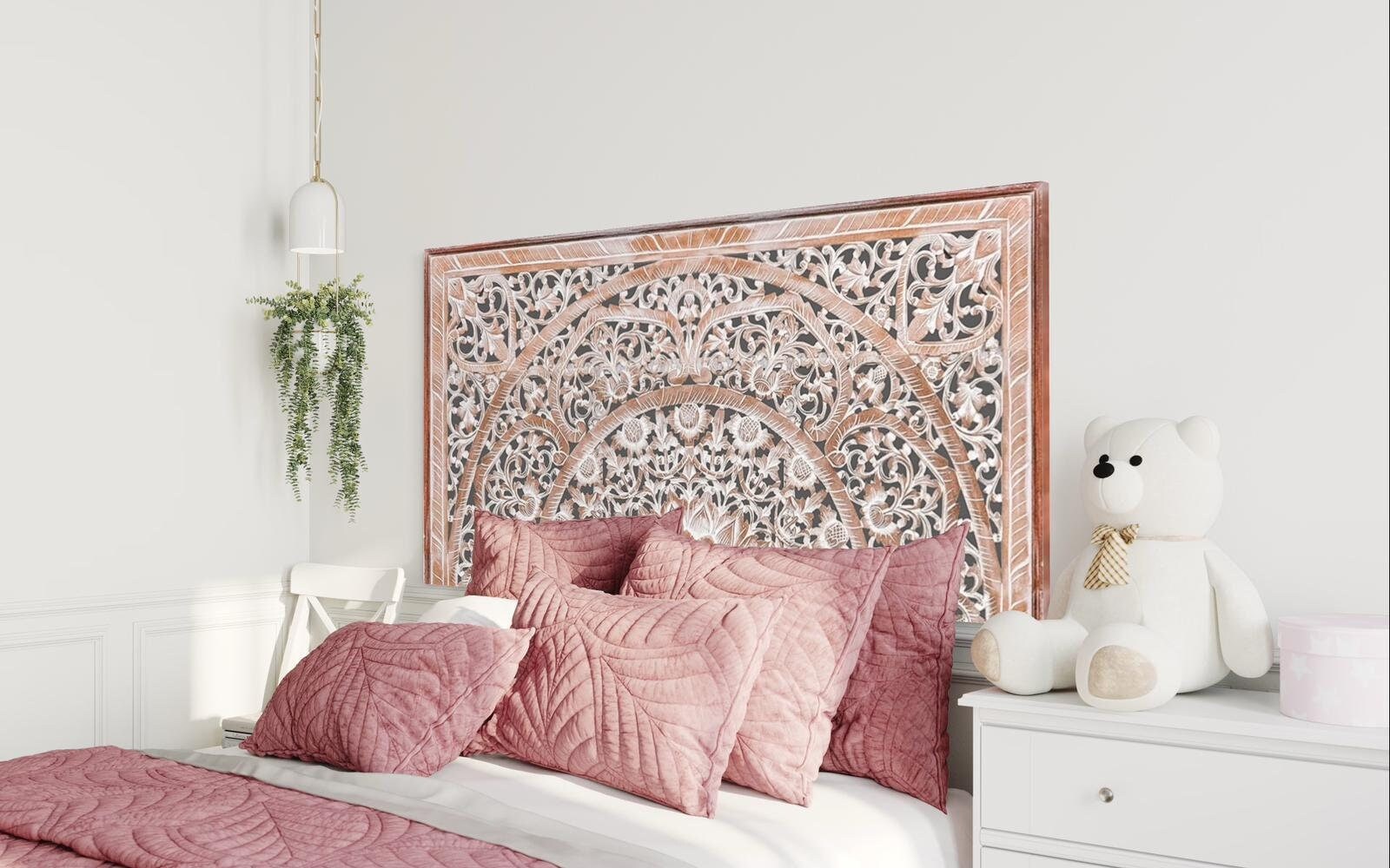 Half Cut Queen Size Mandala Bed Head Manusa Hand Carved Wall Decor Balinese Wood Wall Art Boho Bed Headboard Tropical Home Decor Etsy