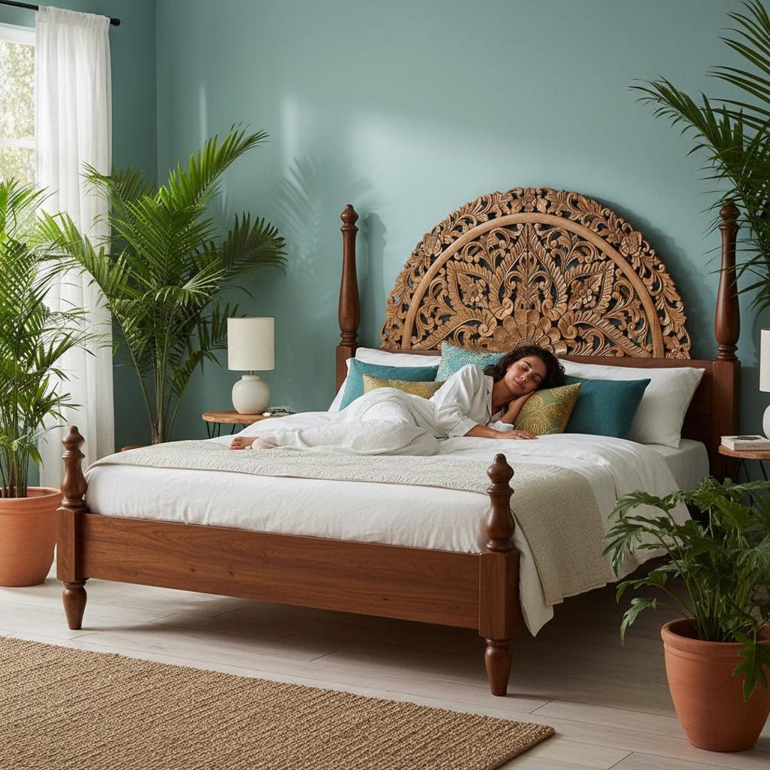 CLEARANCE | Hand-carved Balinese Mandala Headboard 'ayunina' in Natural ...