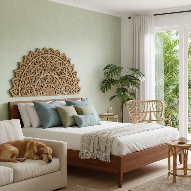 OFERTA EN EE. UU. / Cabecera de mandala tallada a mano tamaño queen ...