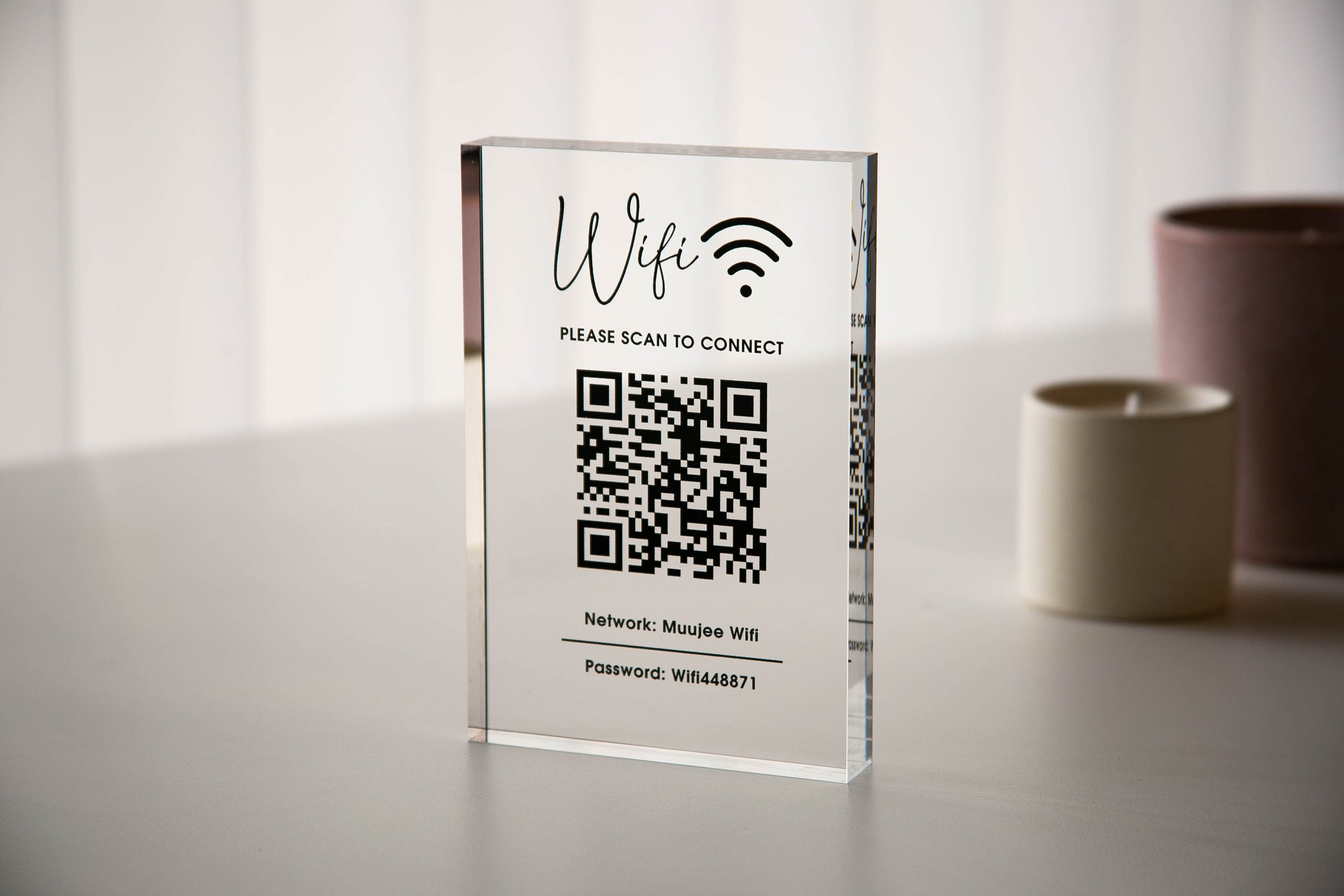 Acrylic Block QR Code Wifi Sign (design 1) - Custom Network Password ...
