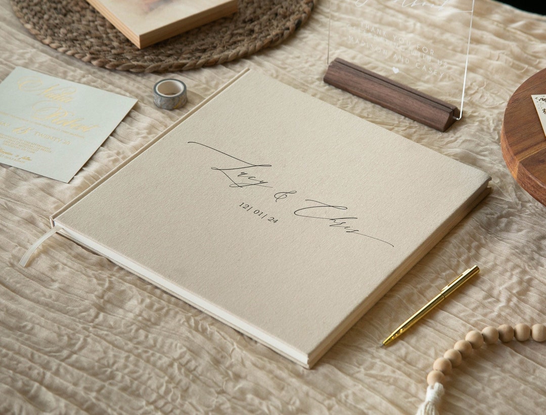 Real Linen Cream Guest Book 3 Sizes Premium Wedding Reception Guestbook Blank Pages, Engagement ...
