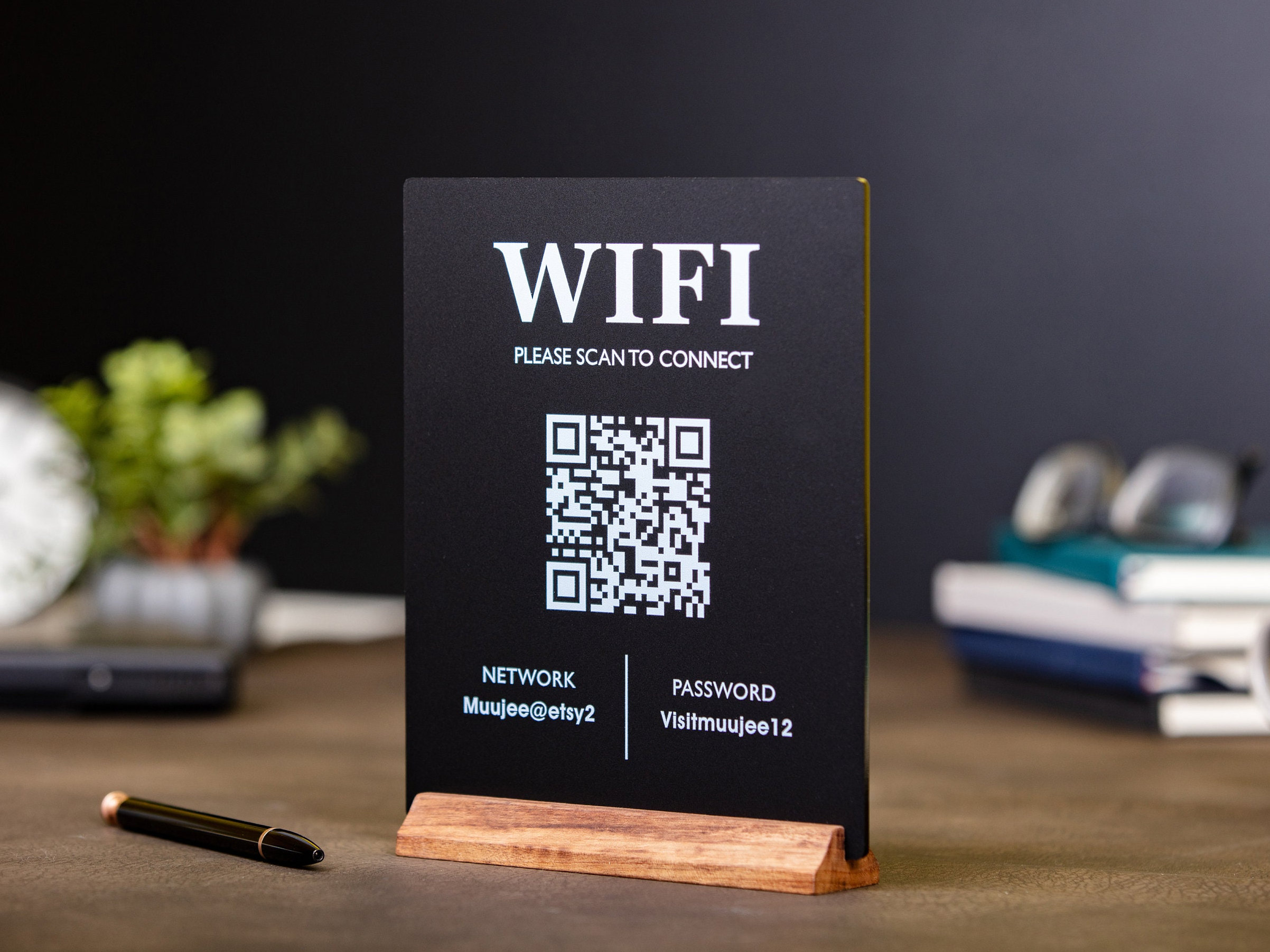 QR Code Wifi Acrylic Sign W/ Wood Base 6x7.75 Sign for - Etsy
