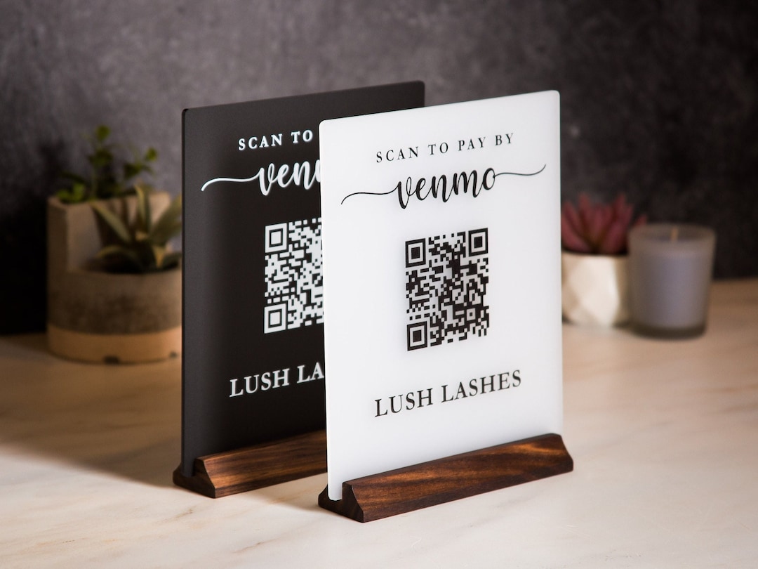 QR Code Scan to Pay W/ Wood Stand Scannable Acrylic Sign to - Etsy