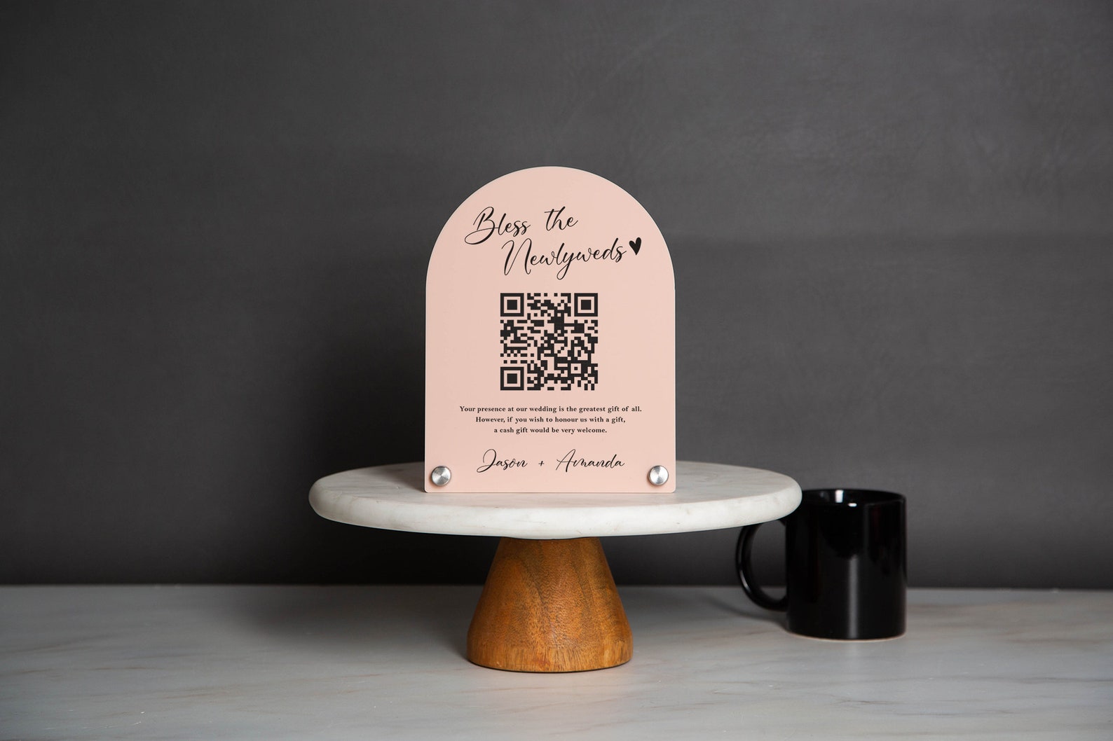 Arched QR Code wedding Sign 6x7.75 Scannable Acrylic Sign, Wedding Cash ...