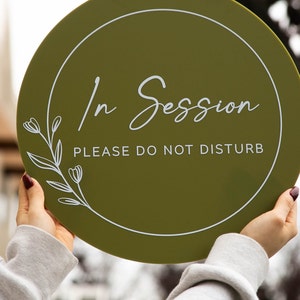 Round Hanging Acrylic Sign (in Session) W/ White Rope - Custom Signage ...