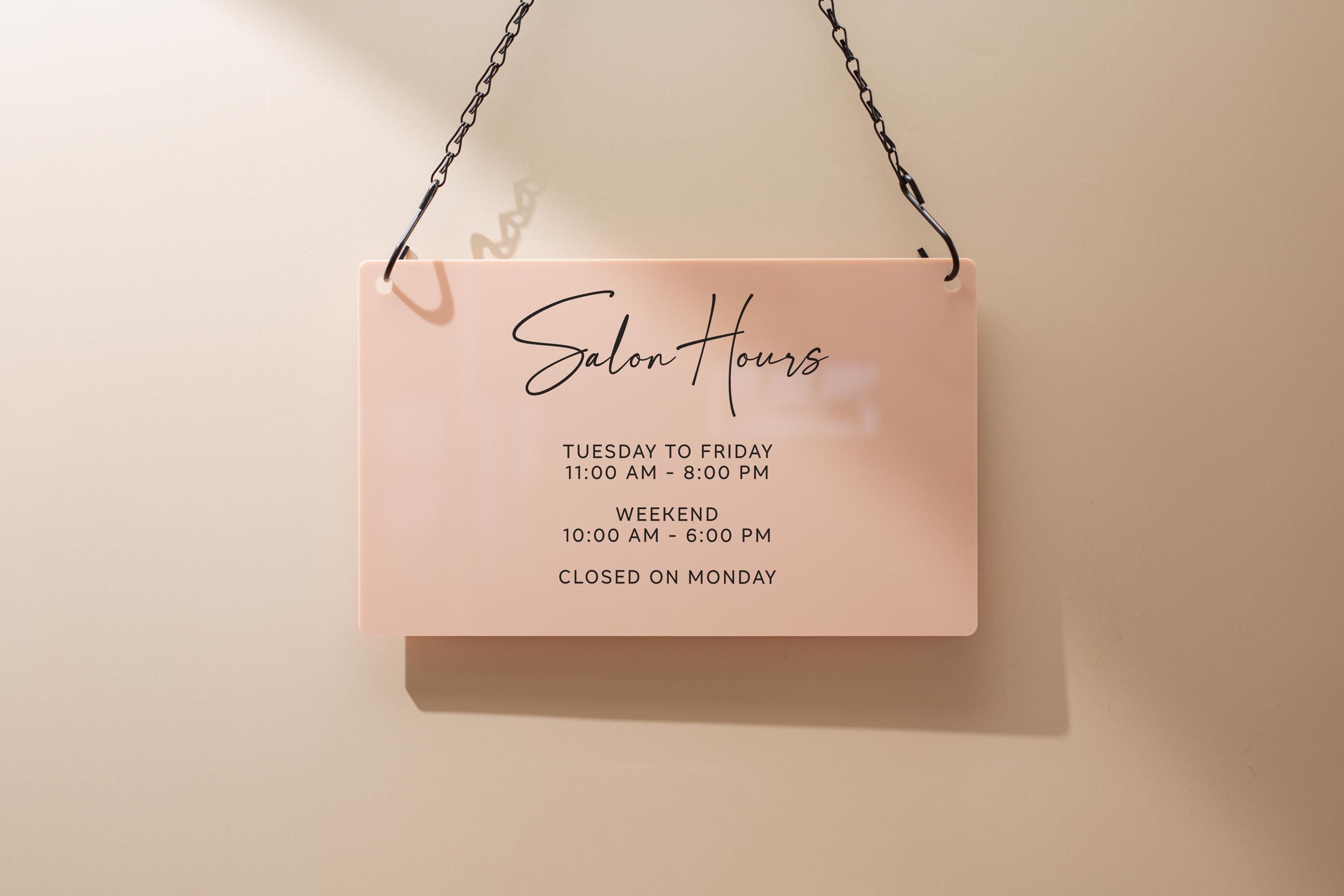 Store Hours Acrylic Sign & Black Hanging Chain - 11.5x7" Custom Signs ...