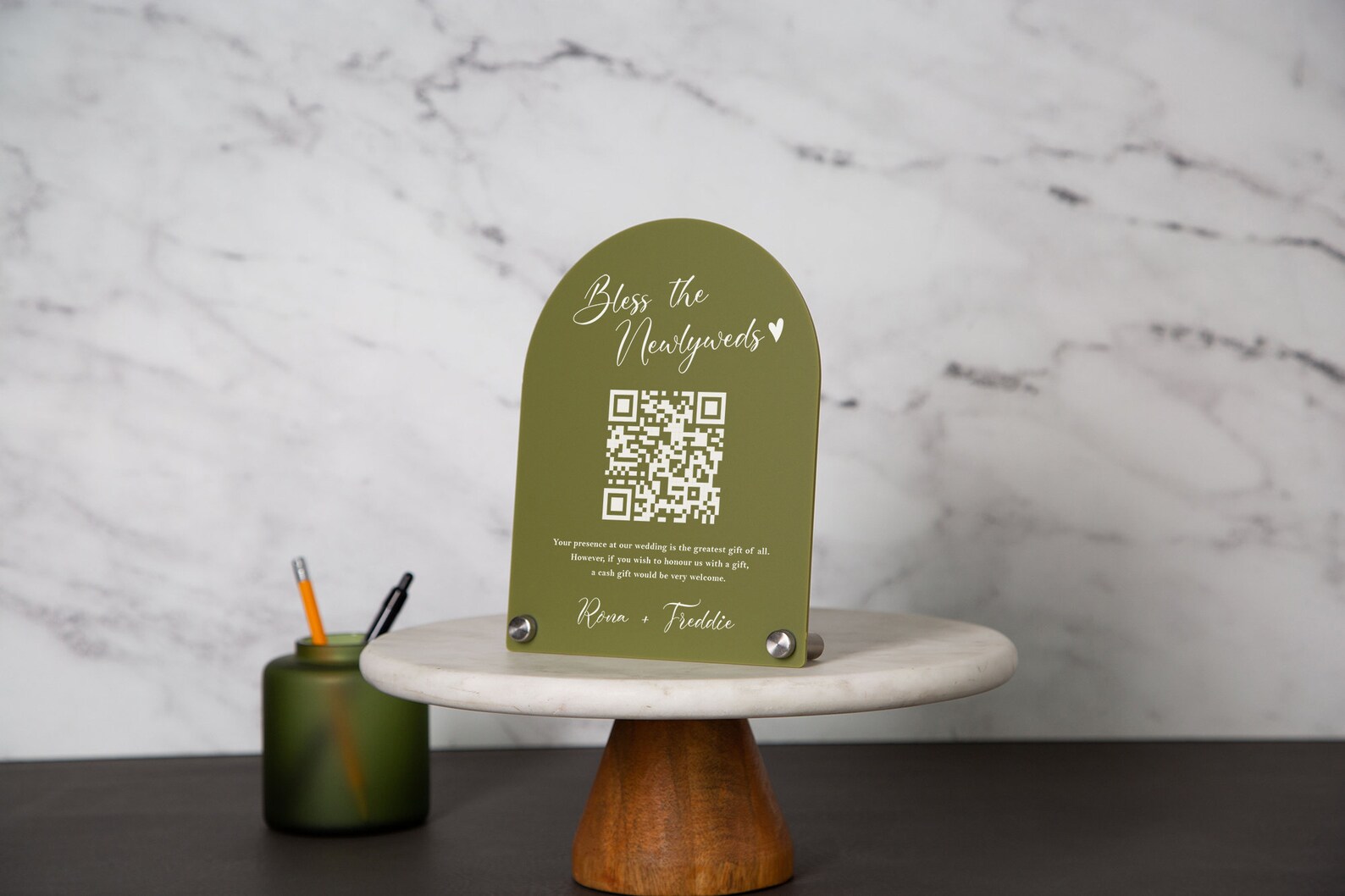 Arched QR Code wedding Sign 6x7.75 Scannable Acrylic Sign, Wedding Cash ...