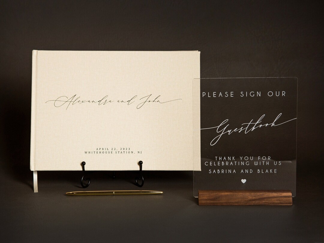 Personalized Guest Book & Clear Acrylic Sign Wood Stand (SET) - 11.5 X ...