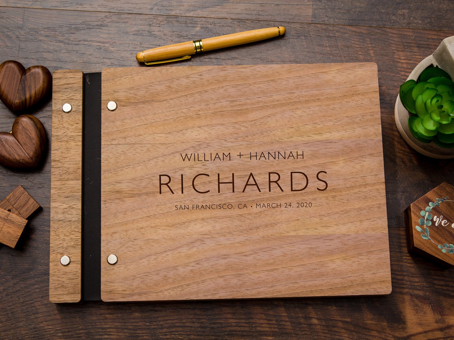 Premium Wood Guest Book Walnut or Maple Wooden Wedding | Etsy