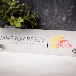 Frosted Standing Name Plate W/ Logo - 10x2.75" Desk Name Sign With ...