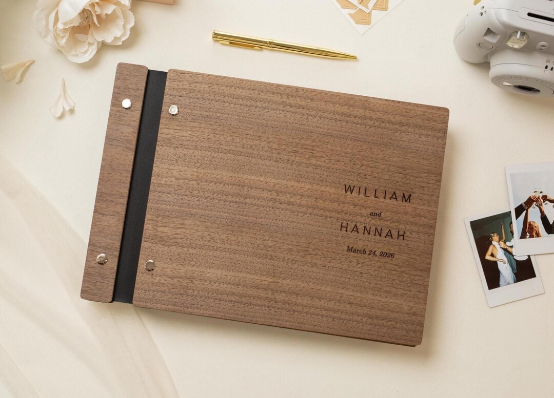 Engraved Premium Photo Guest Book (design 1) - Wooden Minimal Wedding ...
