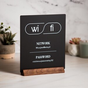Wifi Acrylic Sign W/ Wood Base - 6.5 X 7.75" Table Signage for Home ...