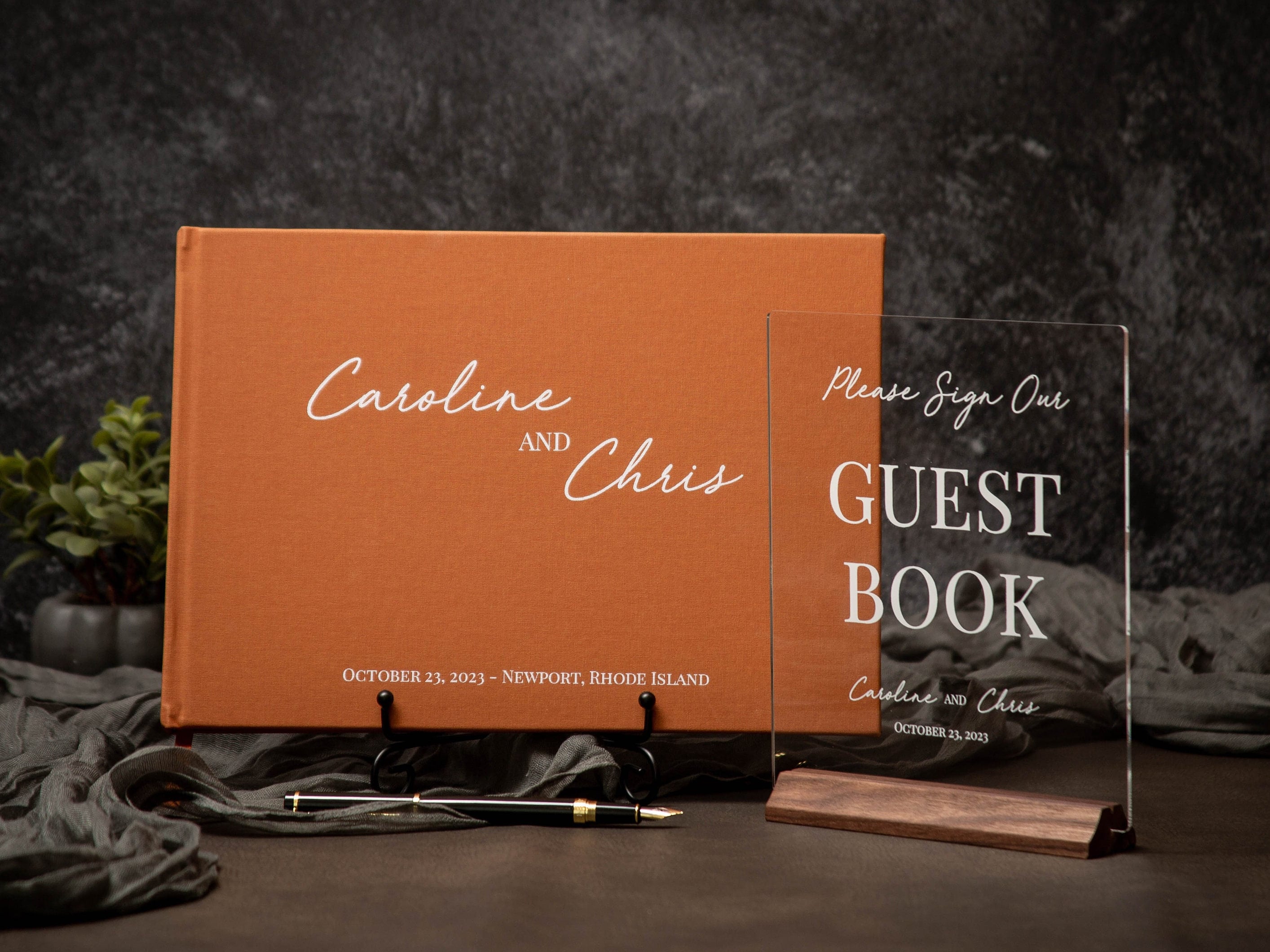 Personalized Guest Book & Clear Acrylic Sign Wood Stand (SET) - Custom ...