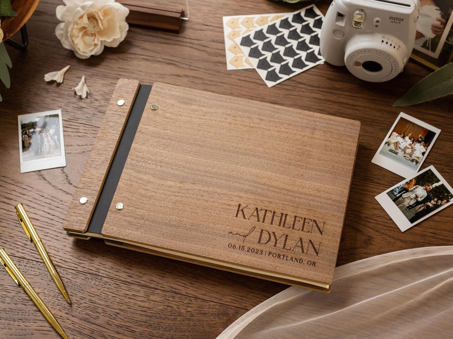 Engraved Premium Photo Guest Book (design 4) - Wooden Personalized ...