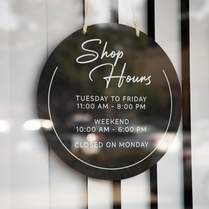 Round Hanging Acrylic Sign (store Hours) W/ White Rope - Custom Signage ...