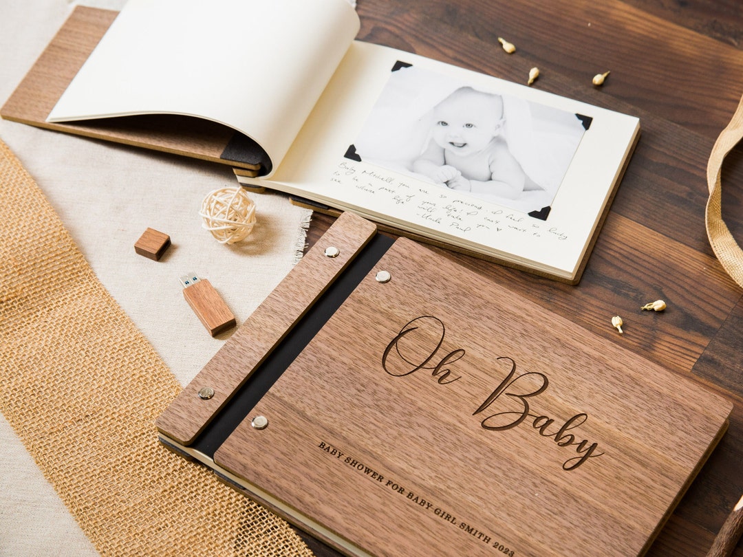 Oh Baby Premium Guestbook - Engraved Wood Guestbook for Baby Shower or ...