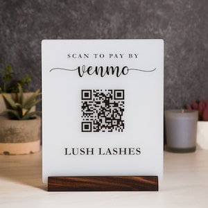 QR Code Scan to Pay W/ Wood Stand - Scannable Acrylic Sign to Pay Venmo ...