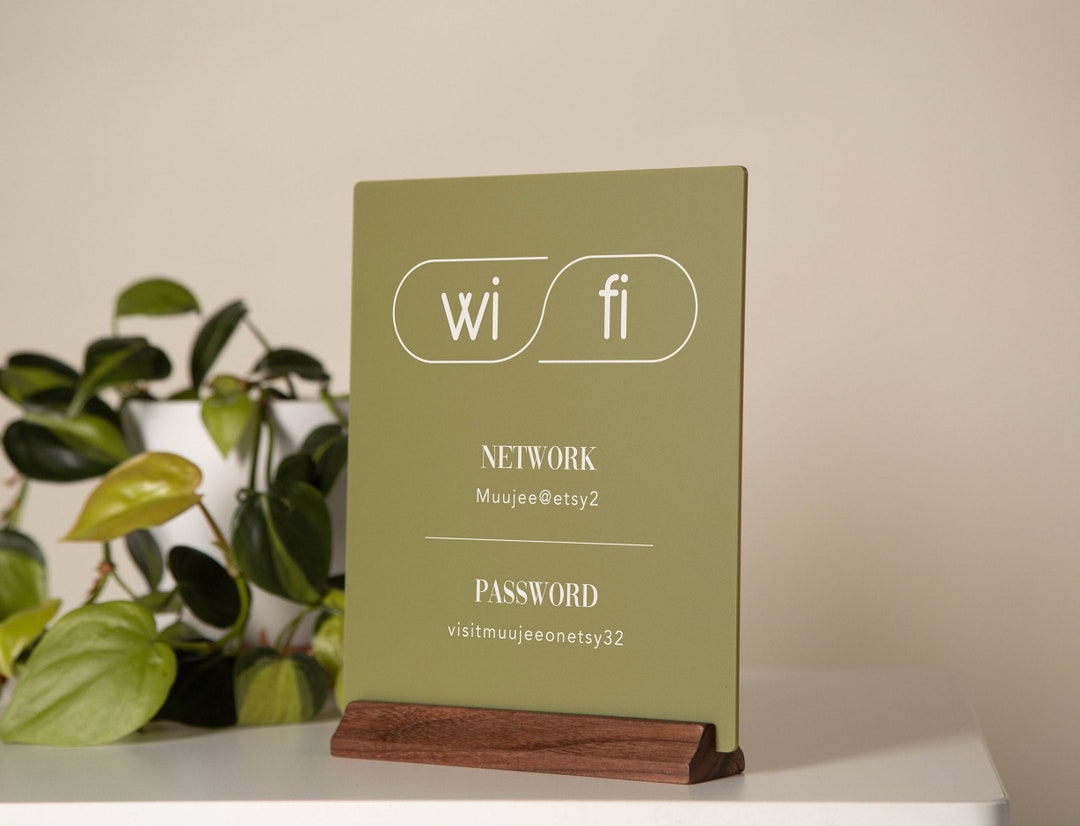 Wifi Acrylic Sign W/ Wood Base - 6.5 X 7.75" Table Signage for Home ...