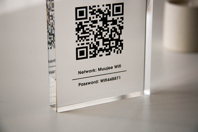 Acrylic Block QR Code Wifi Sign (design 1) - Custom Network Password ...