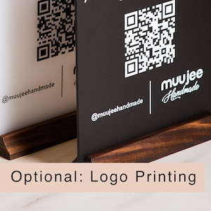 QR Code Social Media Sign W/ Wood Stand - Scannable Office Table Desk ...