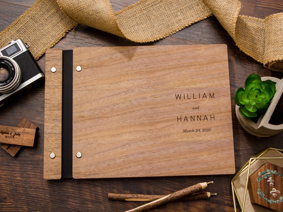 Premium Wood Guest Book Walnut or Maple Wooden Wedding - Etsy
