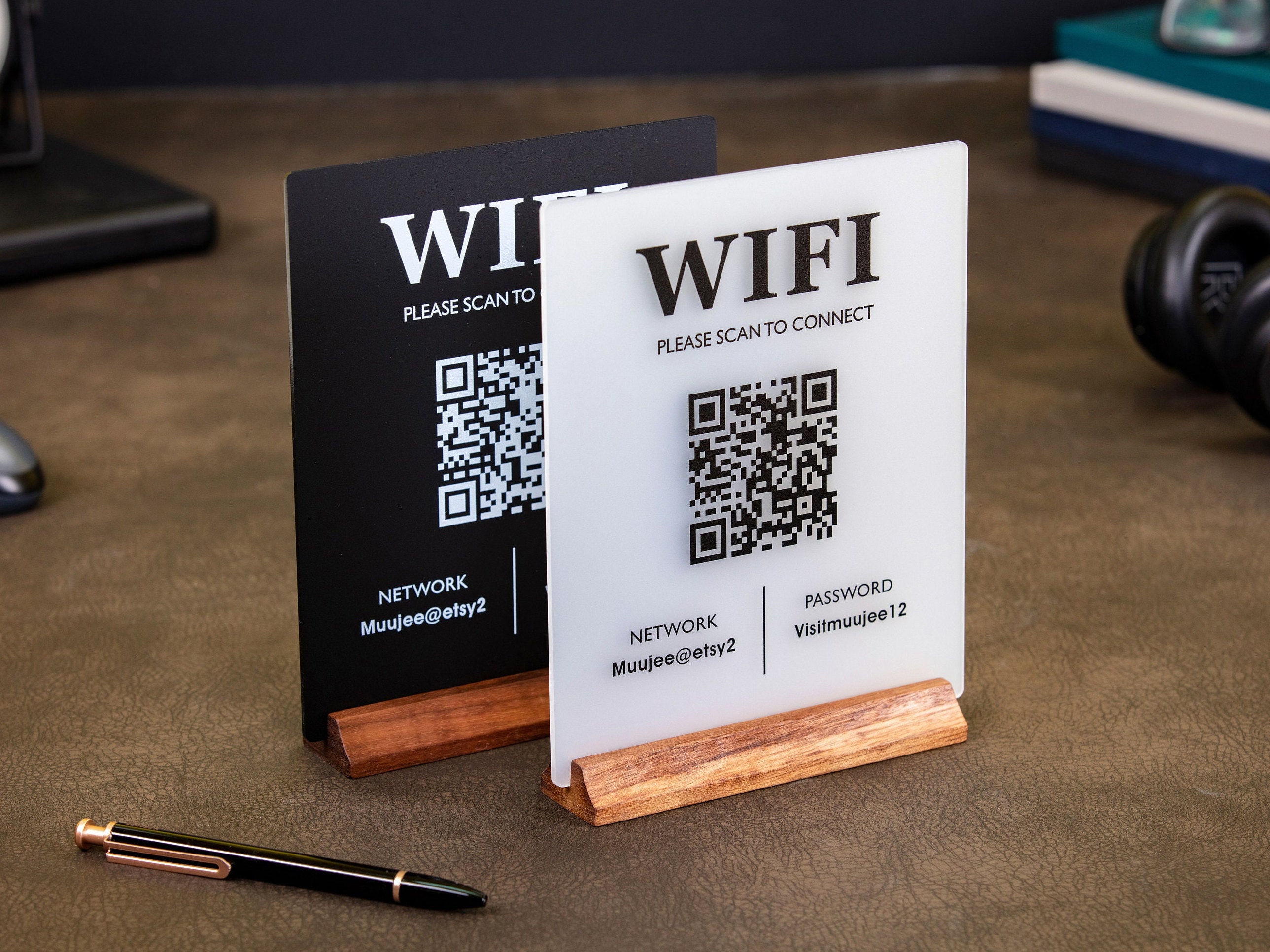 QR Code Wifi Acrylic Sign W/ Wood Base 6x7.75 Sign for - Etsy