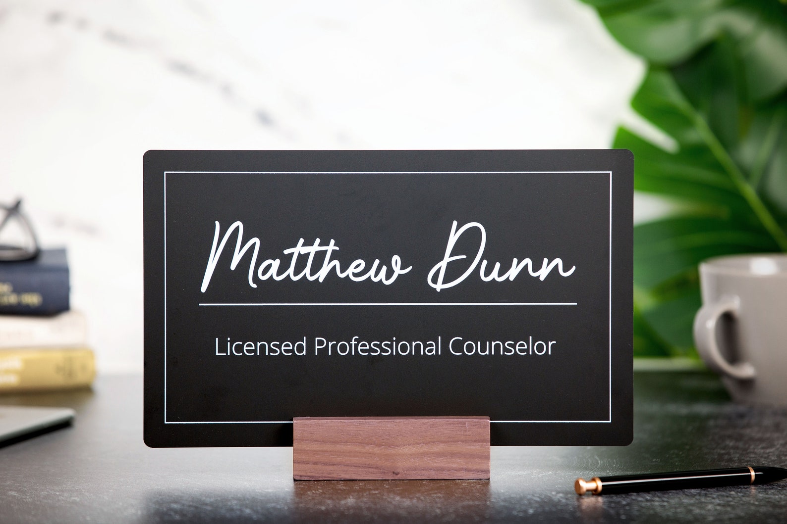 Black Wall Door Interchangeable Name Plate W/ Wood Stand- 11.5x7 ...