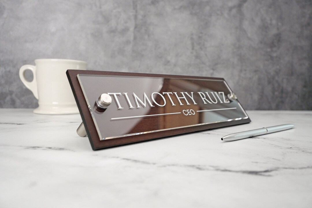 UV Printed Wood Acrylic Name Plate Personalized Office Executive CEO ...