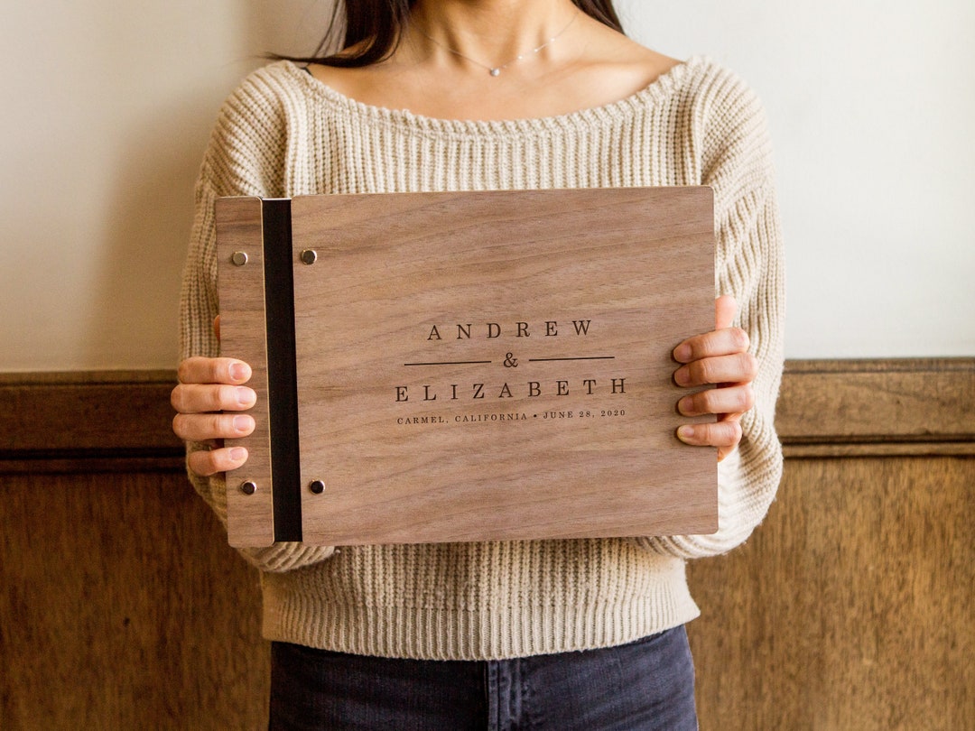 Engraved Premium Wood Guest Book - Rustic Wedding Reception Guestbook ...