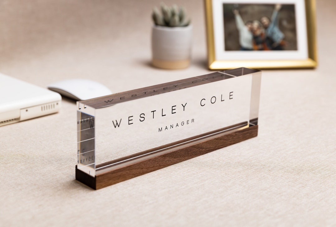 Personalized Acrylic Name Block (D3) - W/ Optional Wooden Base, Minimal ...
