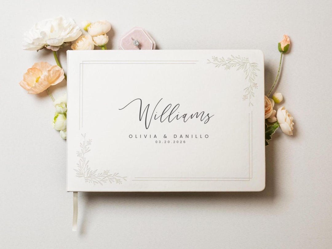 Floral Frame Wedding Guest Book (design 1) - Personalized Guestbook for ...