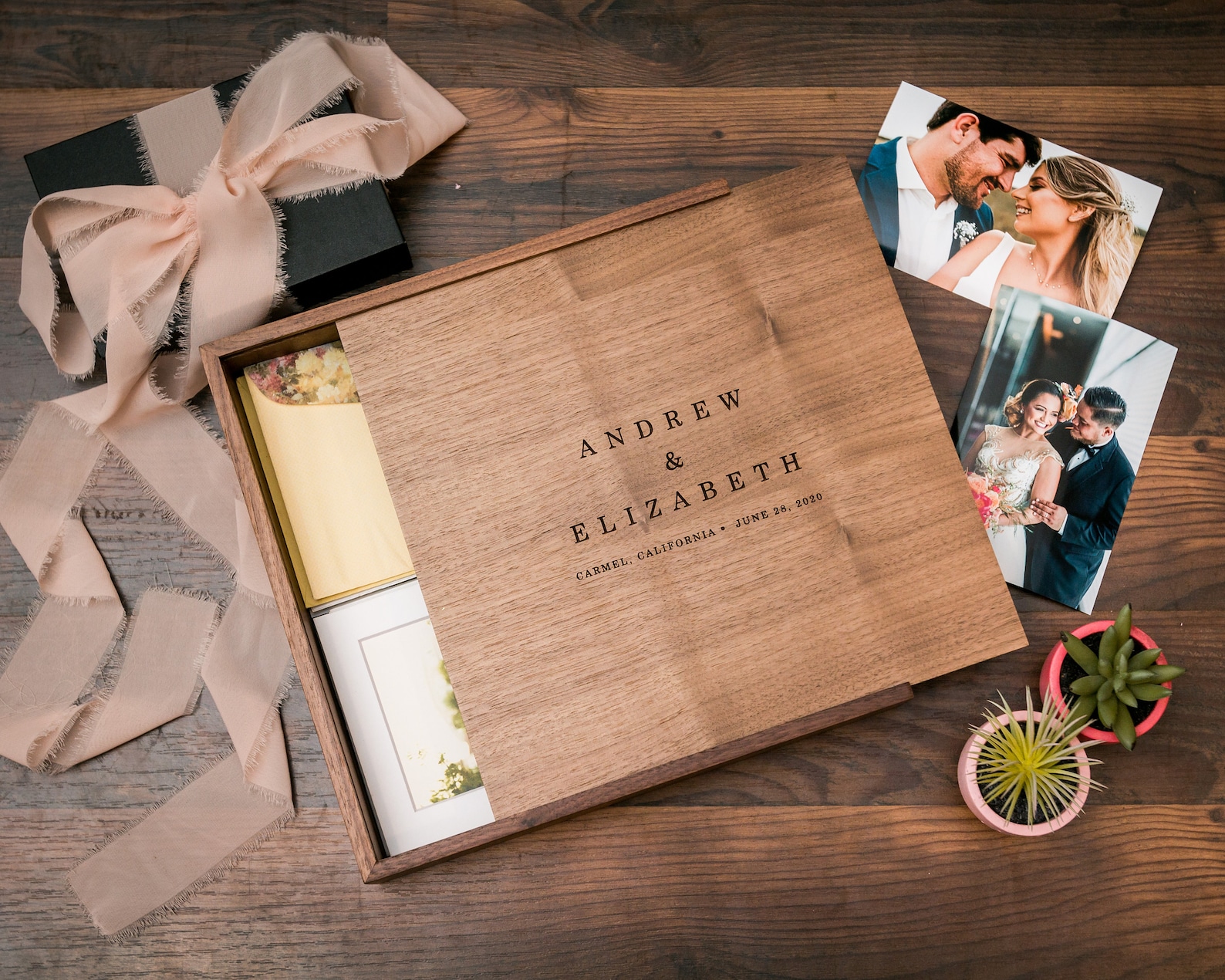 Wedding Memory Box Custom Engraved Wood Storage Box for Photos Cards ...