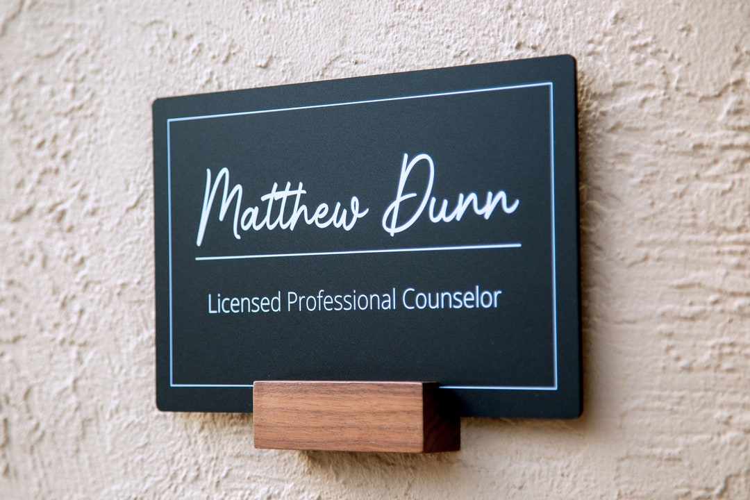 Black Wall Door Interchangeable Name Plate W/ Wood Stand- 11.5x7 ...