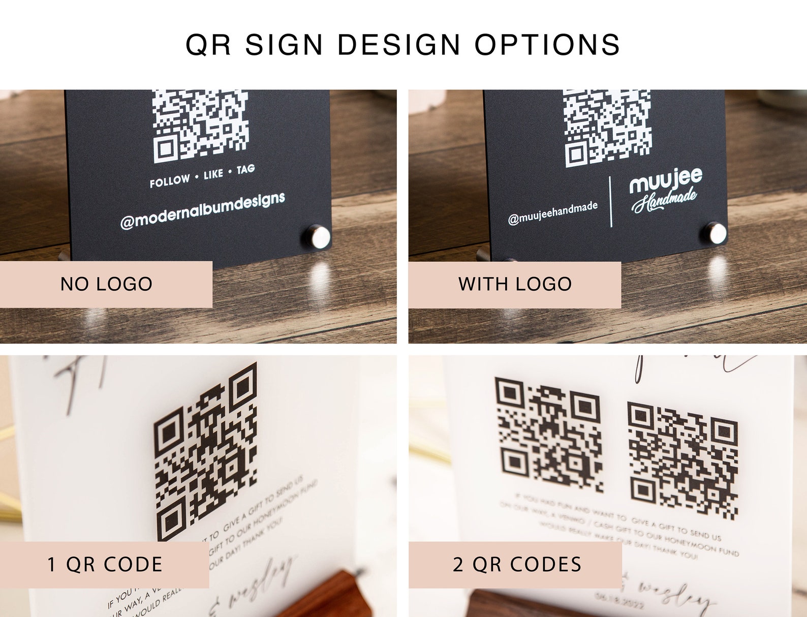 Arched QR Code Social Media Sign 6x7.75 Scannable Table Desk Signage ...