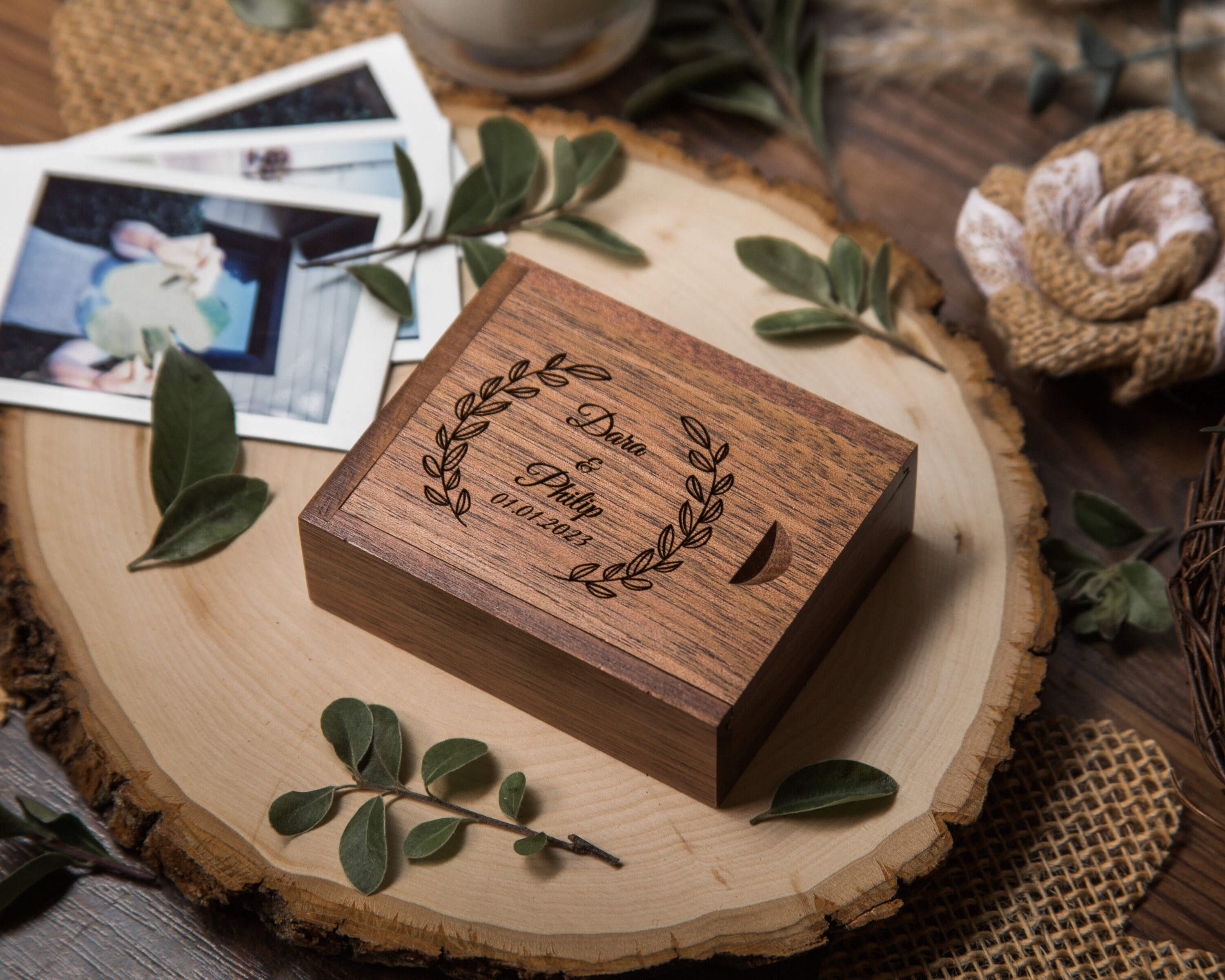 Heart USB & Box Set MOSS Filler Custom Walnut Wood Flash - Etsy