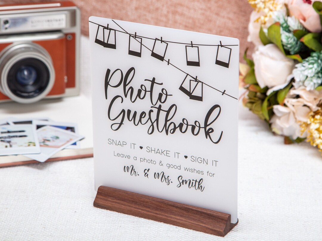 Ice Acrylic Guest Book Sign W/ Wood Stand - 6.5 X 7.75" Photo Guestbook ...
