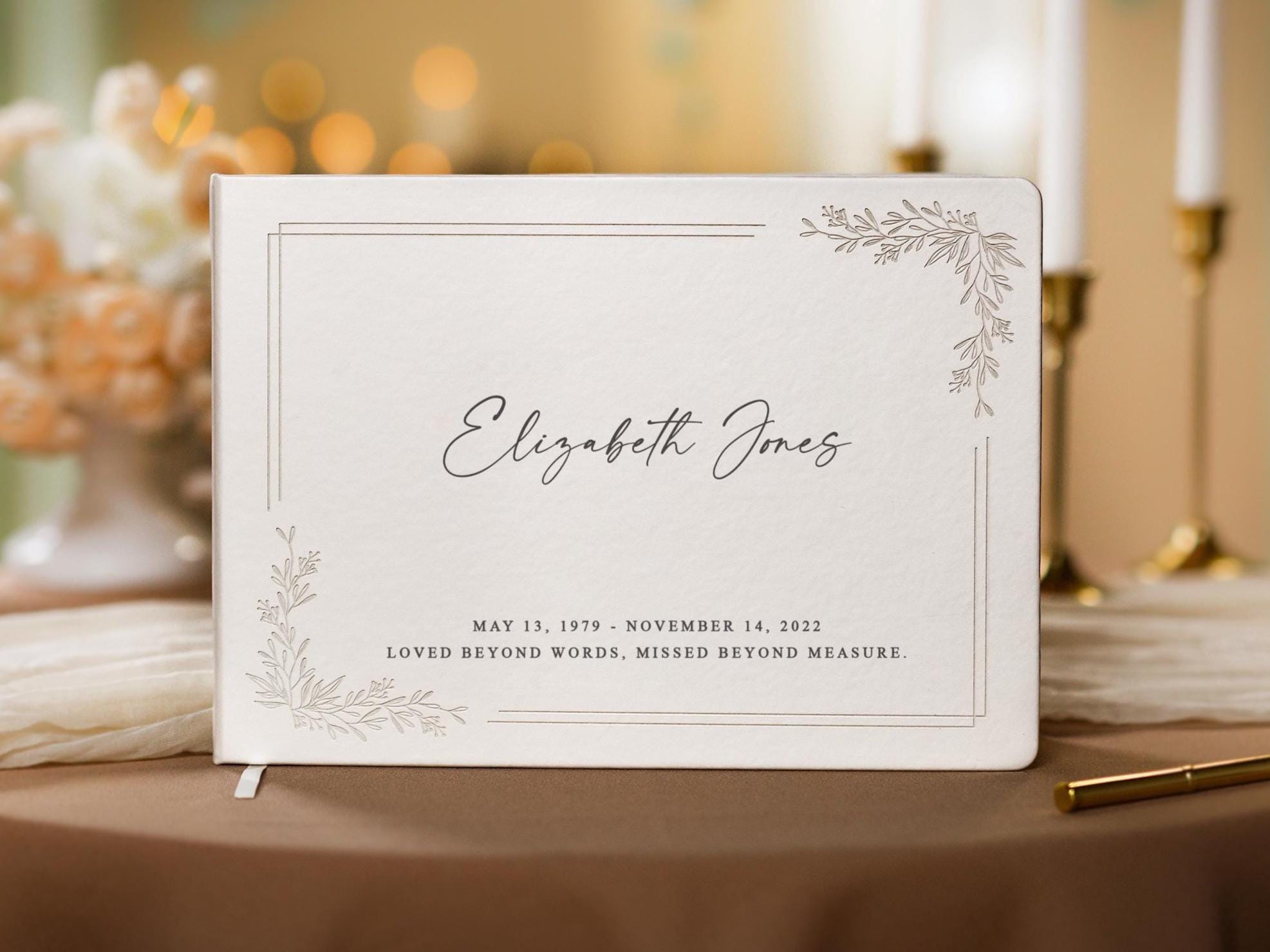 Floral Frame Funeral Guest Book (design 1) - Personalized Celebration ...
