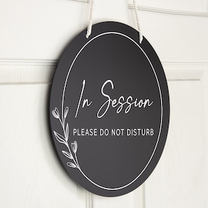 Round Hanging Acrylic Sign (in Session) W/ White Rope - Custom Signage ...