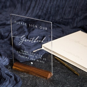 Personalized Guest Book & Clear Acrylic Sign Wood Stand (SET) - 11.5 X ...