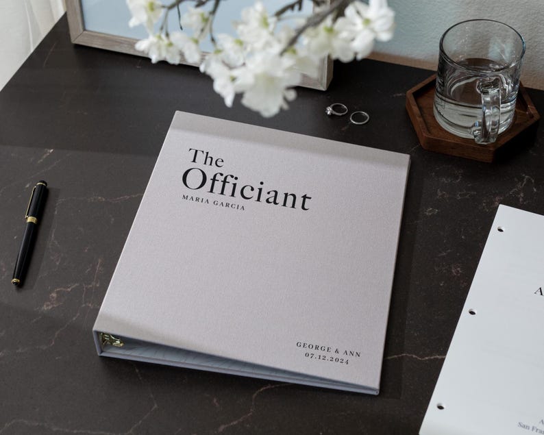 Officiant 3 Ring Linen Binder - Refillable Wedding Ceremony Binder ...