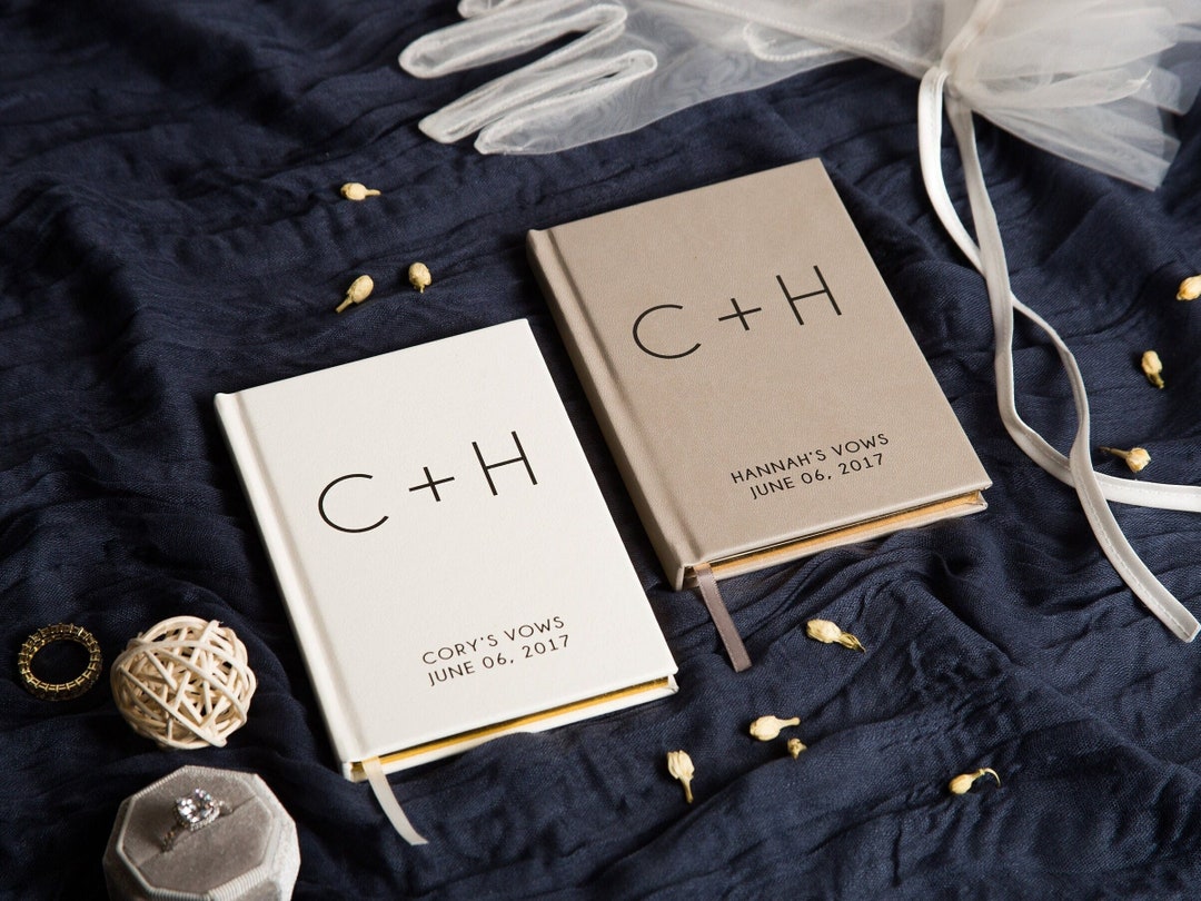 2 Vow Books Initials - Gold Gilded Hard Cover Wedding Ceremony Vow ...