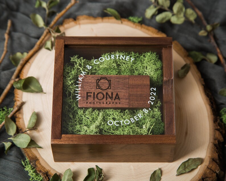 Clear Wood Box MOSS Filler & Wide Walnut USB - Etsy