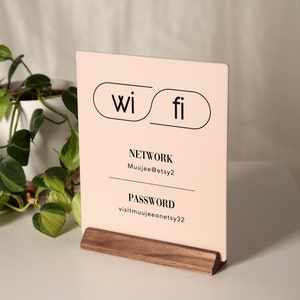 Wifi Acrylic Sign W/ Wood Base - 6.5 X 7.75" Table Signage for Home ...