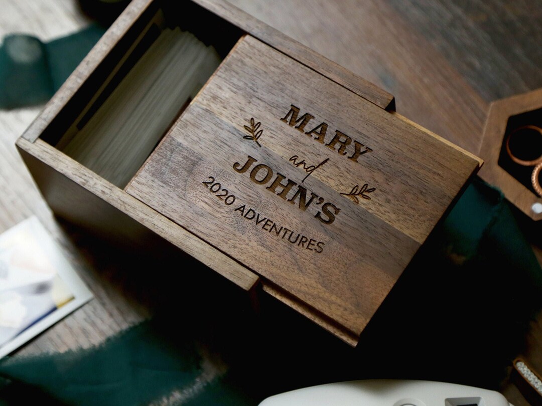 Polaroid or Instax Wood Film Box - Engraved Photo Storage Square Wide ...
