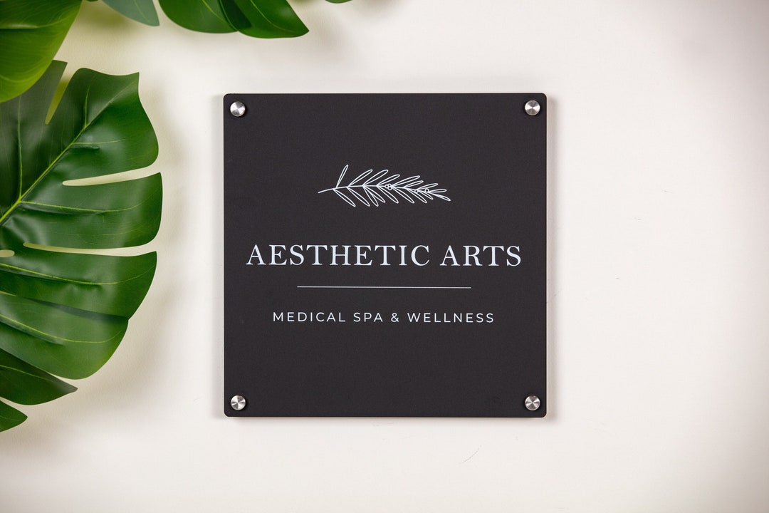 Black Acrylic Square Business Logo Sign W/ Metal Stand Offs - Custom ...