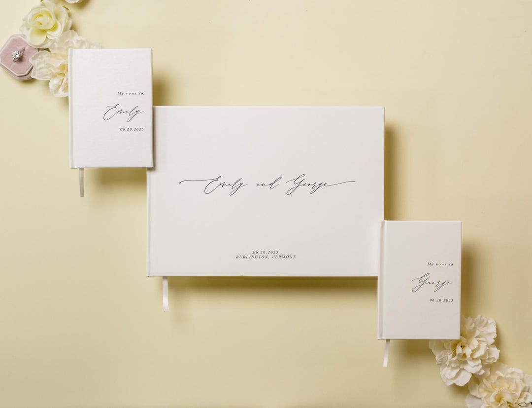Personalized Guestbook + Vow Book Set in Eggshell - Classic Wedding ...
