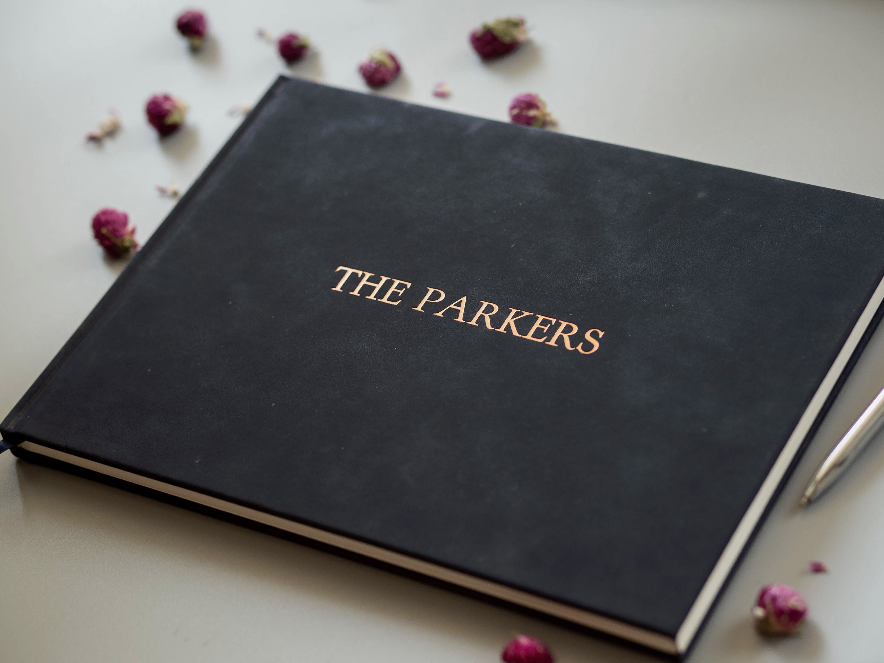 Embossed Guest Book in Charcoal kennerly Font Shiny Foil - Etsy