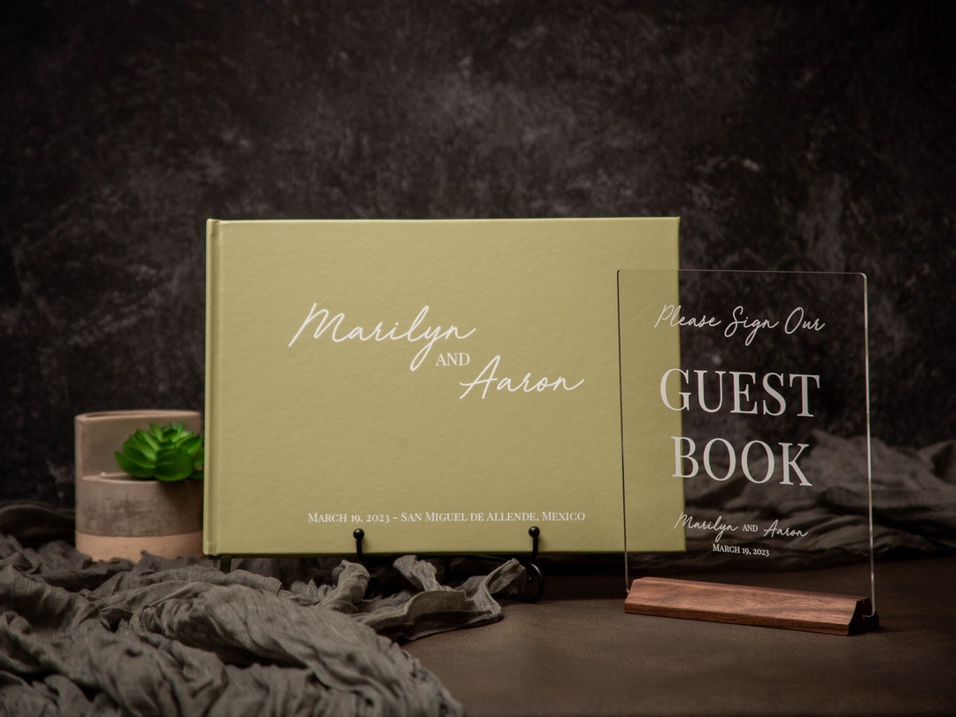 Personalized Guest Book & Clear Acrylic Sign Wood Stand SET - Etsy